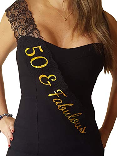 Girlz Nights 50 & Fabulous Lace Sash - 50th Birthday Sash (Black)