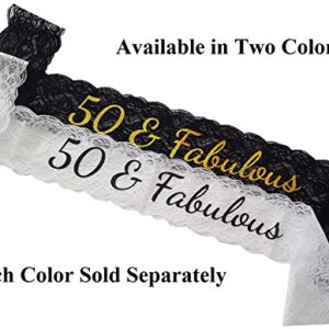 Girlz Nights 50 & Fabulous Lace Sash - 50th Birthday Sash (Black)