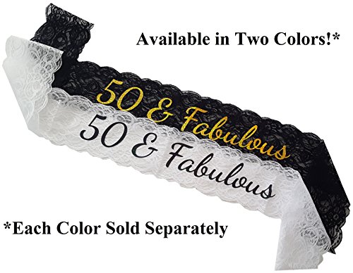 Girlz Nights 50 & Fabulous Lace Sash - 50th Birthday Sash (Black)