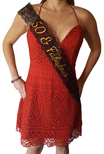 Girlz Nights 50 & Fabulous Lace Sash - 50th Birthday Sash (Black)