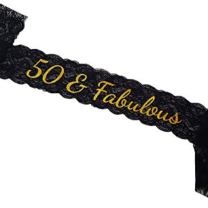 Girlz Nights 50 & Fabulous Lace Sash - 50th Birthday Sash (Black)