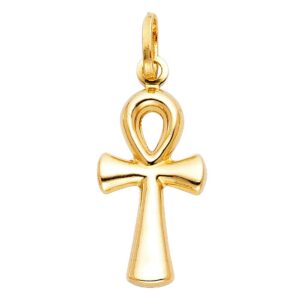 Ioka 14K Yellow Gold Egyptian Ankh Cross Pendant with 1.2mm Singapore Chain Chain Necklace - 18"