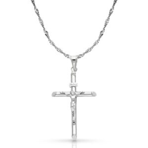 ioka 14k white gold crucifix cross pendant with 1.2mm singapore chain chain necklace - 24"