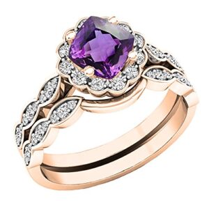 dazzlingrock collection 5.5 mm cushion amethyst & round diamond ladies halo wedding ring set in 14k rose gold, size 7.5