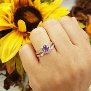 Dazzlingrock Collection 5.5 MM Cushion Amethyst & Round Diamond Ladies Halo Wedding Ring Set in 14K Rose Gold, Size 7.5