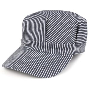 armycrew oversized classic conductor cotton engineer army cap - blue stripe - xl