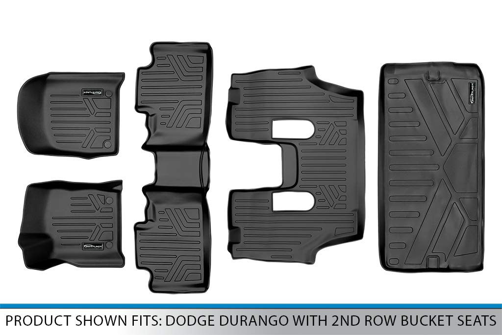 MAXLINER Floor Mats 3 Rows and Cargo Liner Behind 3rd Row Set Black Compatible with 2016-2021 Dodge Durango with 2nd Row Bucket Seats