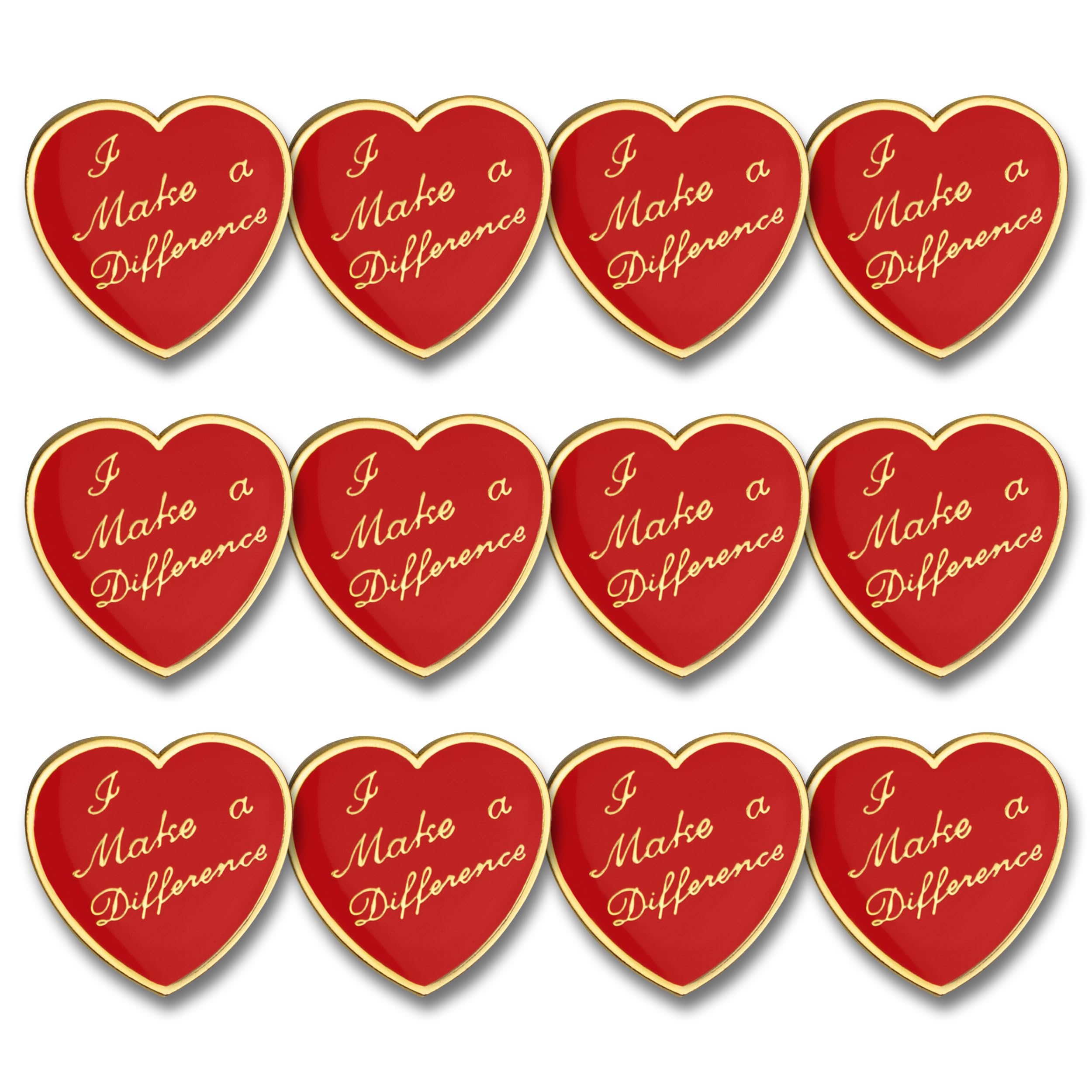 SHOP AWARDS AND GIFTS 5/8 Inch Gold Heart Red Enameled I Make A Difference Lapel Pin, Employee Appreciation Staff Recognition Award Inspirational Motivational Gifts, Pack of 12