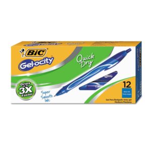 bic rglcg11be gel-ocity quick dry retractable gel, blue ink, medium, 1 dozen