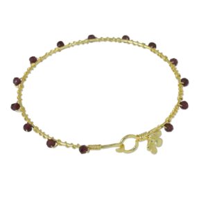 novica artisan gold plated garnet bangle bracelet floral from thailand red tone birthstone [7.5 in inner circ. 4 mm w] ' floral berries'