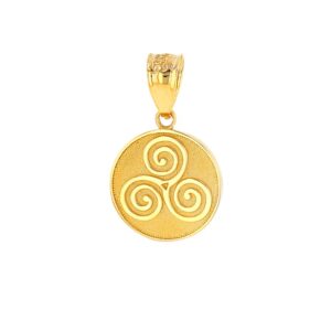 solid 14k yellow gold celtic triple spiral triskele round charm pendant