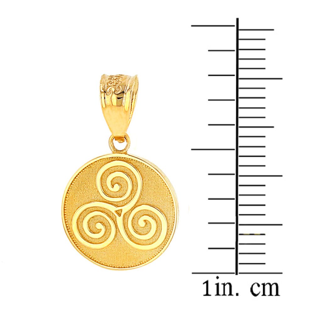 Solid 14k Yellow Gold Celtic Triple Spiral Triskele Round Charm Pendant