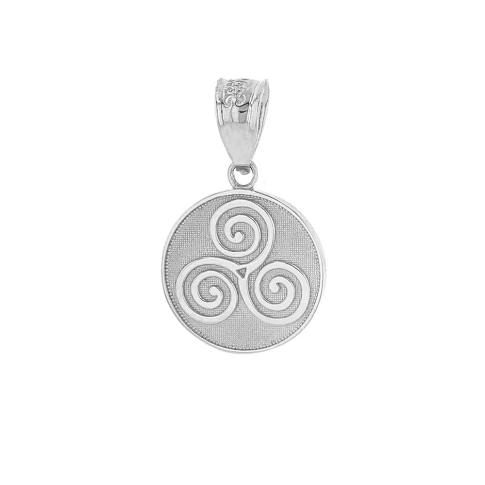 Claddagh Gold Solid 925 Sterling Silver Celtic Triple Spiral Triskele Round Charm Pendant