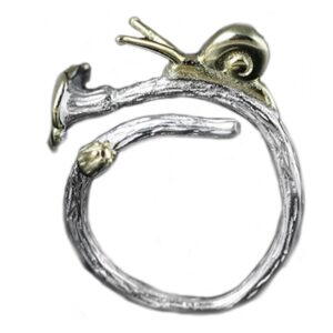 helen de lete little snail on flower vine 925 sterling silver open ring