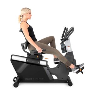 3g cardio elite rb x recumbent exercise bike - freesync ftms bluetooth smart app connectivity - compact 49" (l) - oversized soft 4-way adj. seat - 350 lb cap. - low step-thru design - commercial grade