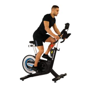 sunny health & fitness asuna 6100 sprinter cycle exercise bike - magnetic resistance belt rear drive, 350 lb max weight with rpm cadence sensor, dual foot cage/clipless (spd) pedals