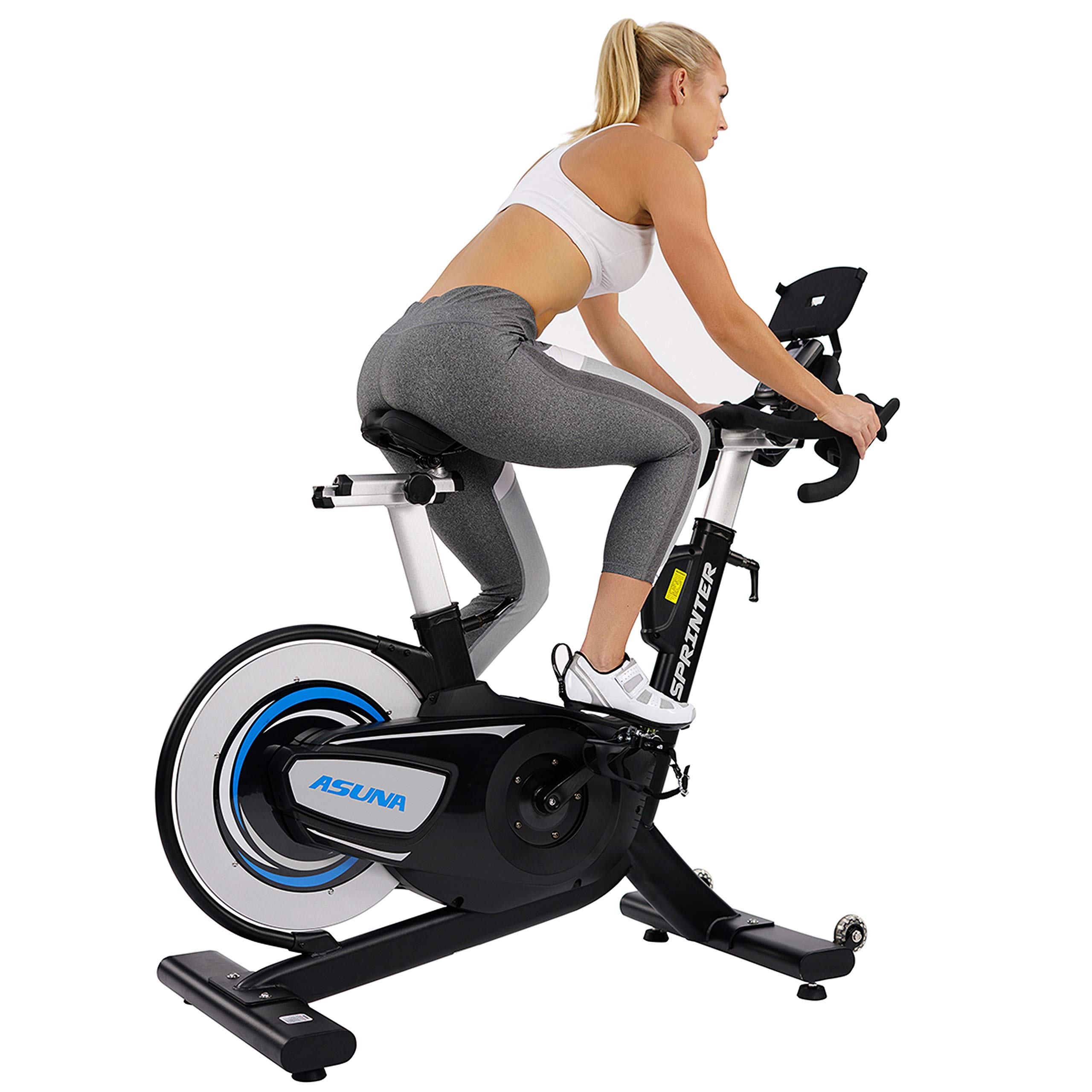 Sunny Health & Fitness ASUNA 6100 Sprinter Cycle Exercise Bike - Magnetic Resistance Belt Rear Drive, 350 lb Max Weight with RPM Cadence Sensor, Dual Foot Cage/Clipless (SPD) Pedals