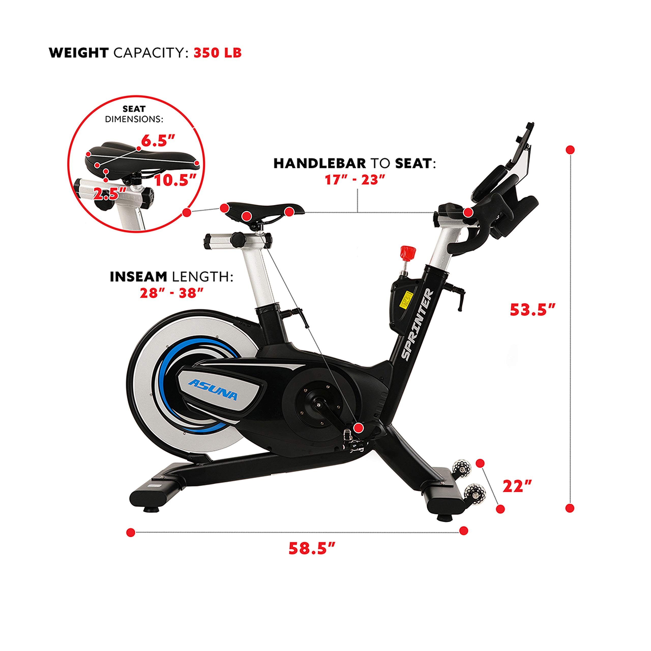 Sunny Health & Fitness ASUNA 6100 Sprinter Cycle Exercise Bike - Magnetic Resistance Belt Rear Drive, 350 lb Max Weight with RPM Cadence Sensor, Dual Foot Cage/Clipless (SPD) Pedals