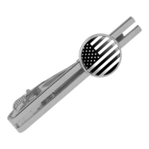 subdued american usa flag black white military tactical round tie bar clip clasp tack silver color plated