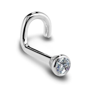 i1 2.5mm 0.06ct. t.w. diamond flush bezel set diamond 14k white gold twist nose ring 18g