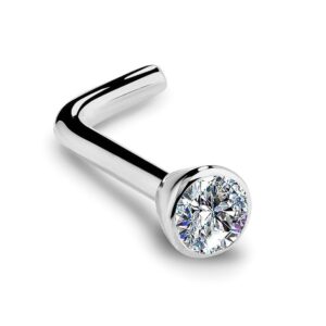 i1 2mm 0.03ct. t.w. diamond flush bezel set diamond 14k white gold l-shape nose ring 20g