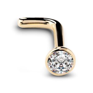 I1 2mm 0.03ct. t.w. Diamond Flush Bezel Set Diamond 14K Yellow Gold L-Shape Nose Ring 20G