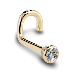 si1 2mm 0.03ct. t.w. diamond flush bezel set diamond 14k yellow gold twist nose ring 18g