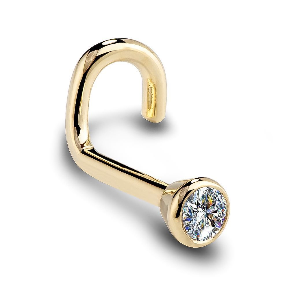 SI1 2mm 0.03ct. t.w. Diamond Flush Bezel Set Diamond 14K Yellow Gold Twist Nose Ring 18G