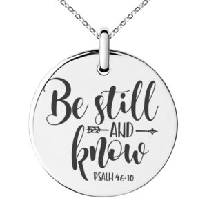 tioneer stainless steel be still & know psalm 46:10 small medallion circle charm pendant necklace