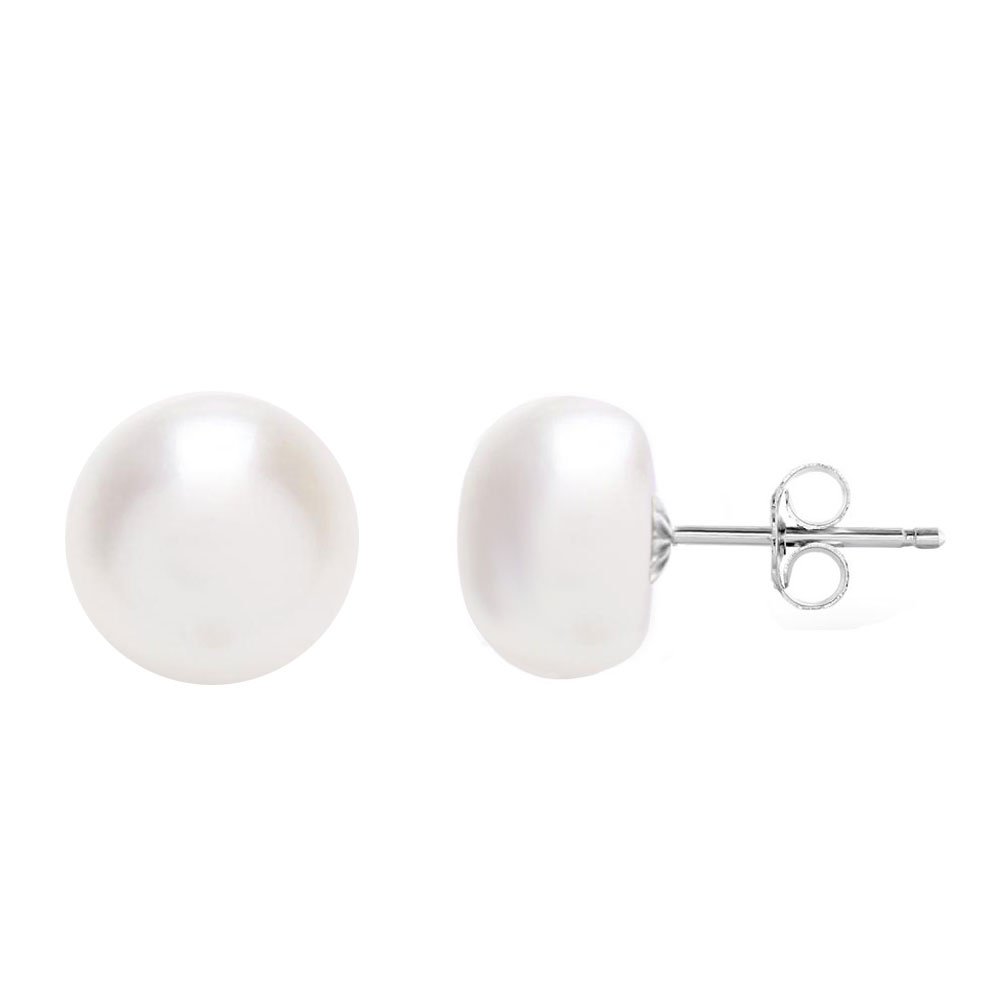 MABELLA 925 Sterling Silver AAA Genuine Freshwater Cultured Pearl White Button Stud Earrings Jewelry Gifts for Women 8mm