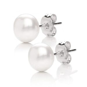 mabella 925 sterling silver aaa genuine freshwater cultured pearl white button stud earrings jewelry gifts for women 6mm