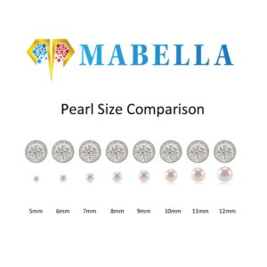 MABELLA 925 Sterling Silver AAA Genuine Freshwater Cultured Pearl White Button Stud Earrings Jewelry Gifts for Women 6mm