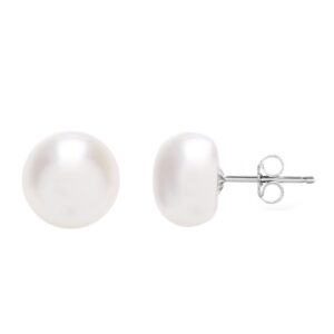 MABELLA 925 Sterling Silver AAA Genuine Freshwater Cultured Pearl White Button Stud Earrings Jewelry Gifts for Women 6mm