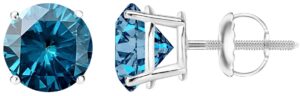 houston diamond district 1 carat total weight blue solitaire stud earrings pair 14k white gold popular premium collection 4 prong screw back