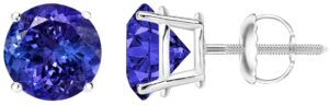 2 carat total weight tanzanite solitaire stud earrings pair 18k white gold popular premium collection 4 prong screw back