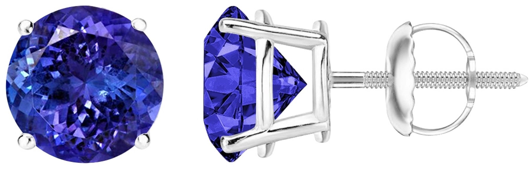 2 Carat Total Weight Tanzanite Solitaire Stud Earrings Pair 18K White Gold Popular Premium Collection 4 Prong Screw Back