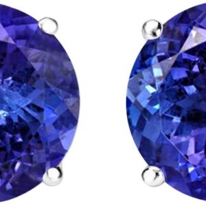 2 Carat Total Weight Tanzanite Solitaire Stud Earrings Pair 18K White Gold Popular Premium Collection 4 Prong Screw Back