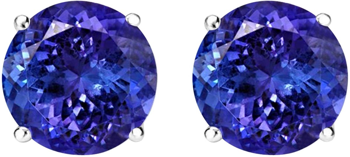 2 Carat Total Weight Tanzanite Solitaire Stud Earrings Pair 18K White Gold Popular Premium Collection 4 Prong Screw Back