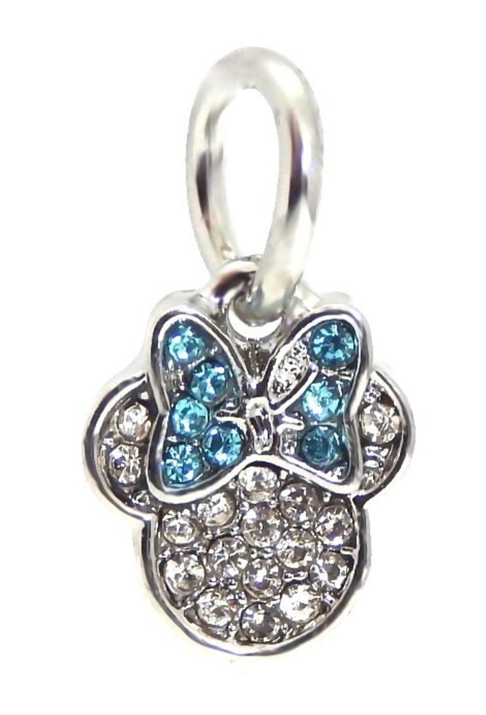 Dangle Crystal Mouse with Blue Bow Charm Bead for Bracelets