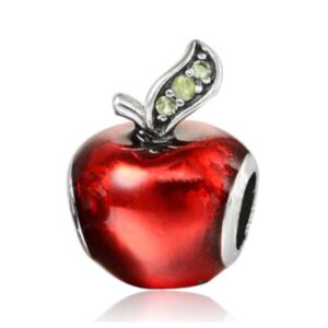 red enamel apple with green crystals charm bead for bracelets