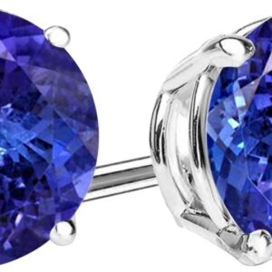 Houston Diamond District 1 1/2 1.5 Carat Total Weight Tanzanite Solitaire Stud Earrings Pair 14K White Gold Popular Premium Collection 4 Prong Push Back