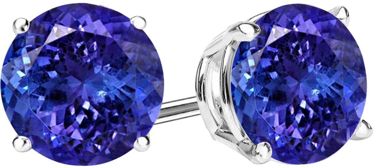 Houston Diamond District 1 1/2 1.5 Carat Total Weight Tanzanite Solitaire Stud Earrings Pair 14K White Gold Popular Premium Collection 4 Prong Push Back