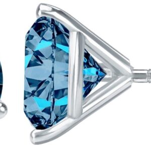 Houston Diamond District 3/4 Carat Total Weight Blue Diamond Solitaire Stud Earrings Pair 14K White Gold Popular Premium Collection 3 Prong Screw Back