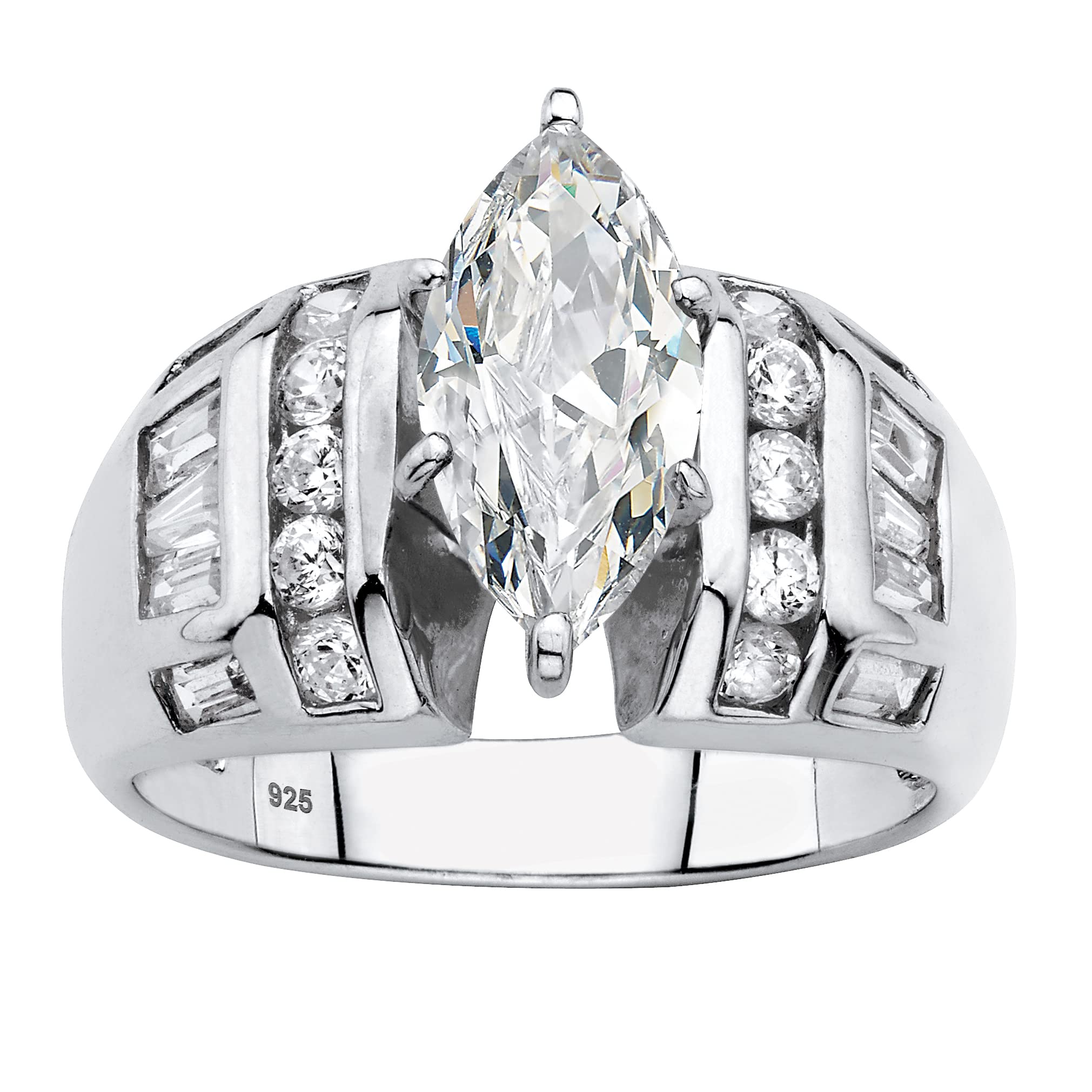 PalmBeach Platinum-plated Sterling Silver Marquise Cut Cubic Zirconia Engagement Ring Sizes 6-10 Size 6