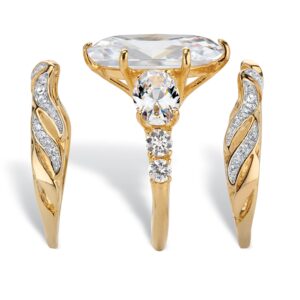 PalmBeach Jewelry Yellow Gold-Plated or Platinum-Plated Oval Cut Cubic Zirconia Bridal Ring Set Size 7