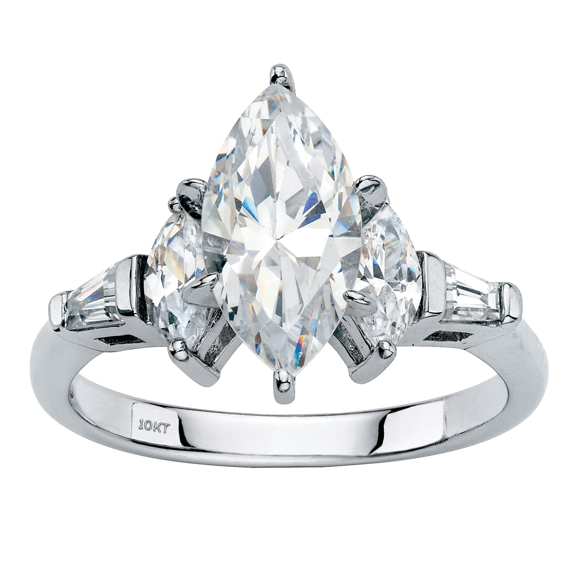 PalmBeach 10K White Gold Marquise Cut Cubic Zirconia 3-Stone Engagement Ring Sizes 6-10 Size 10