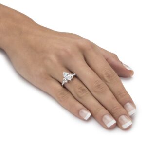 PalmBeach 10K White Gold Marquise Cut Cubic Zirconia 3-Stone Engagement Ring Sizes 6-10 Size 10