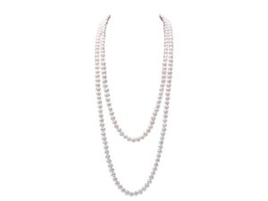 jyx pearl long strand necklace natural white 8mm flat round freshwater cultured pearl necklace endless sweater necklace 64"