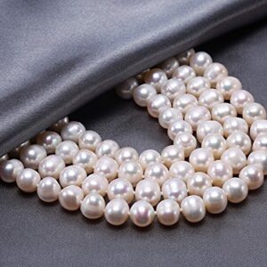 JYX Pearl Long Strand Necklace Natural White 8mm Flat Round Freshwater Cultured Pearl Necklace Endless Sweater Necklace 64"