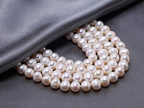 JYX Pearl Long Strand Necklace Natural White 8mm Flat Round Freshwater Cultured Pearl Necklace Endless Sweater Necklace 64"